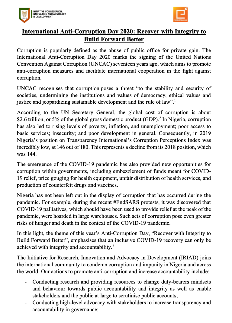 International Anti-Corruption Day 2020: Recover with Integrity to Build ...